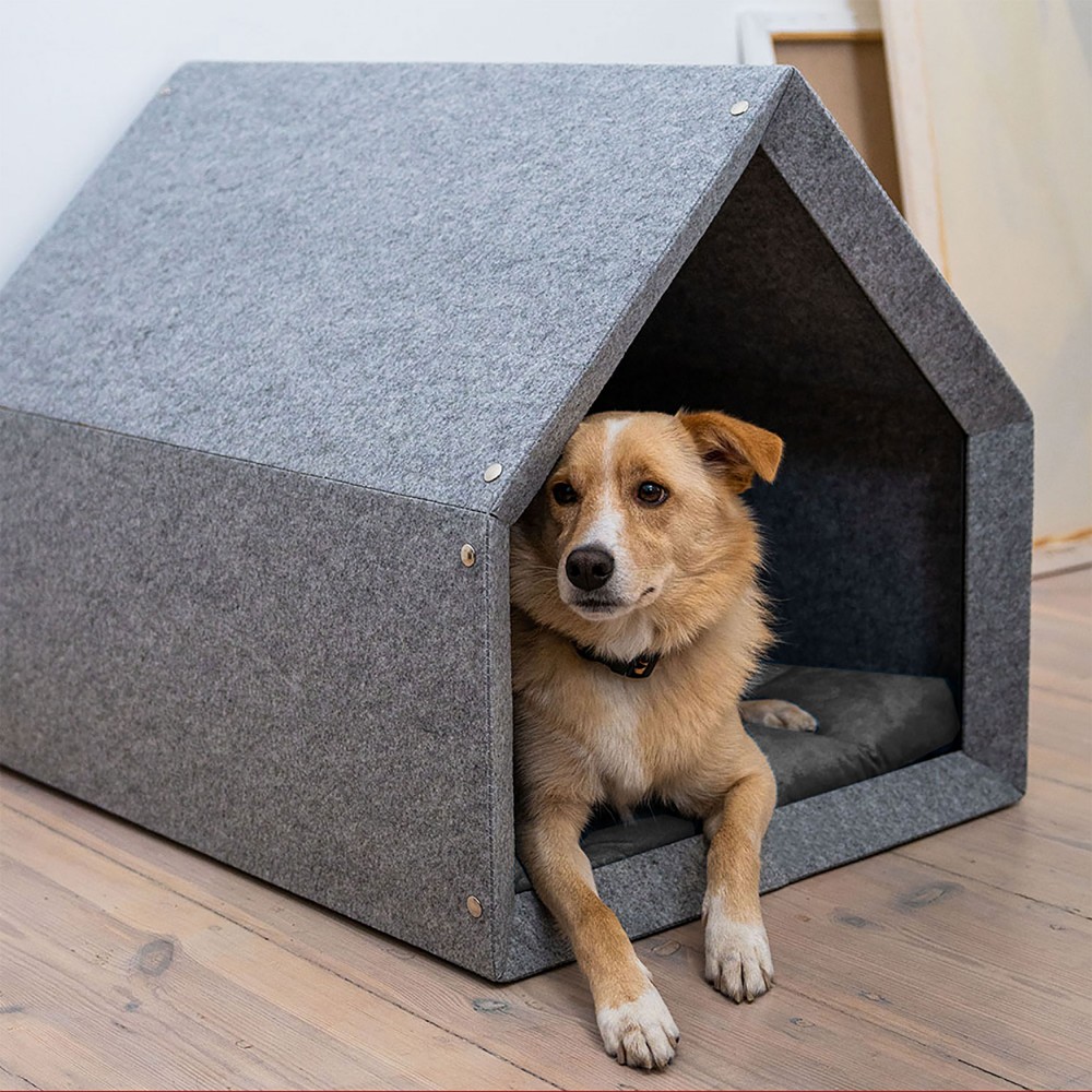Niche d'intérieur chien / chat écologique, gris clair, Sanka - Bagane